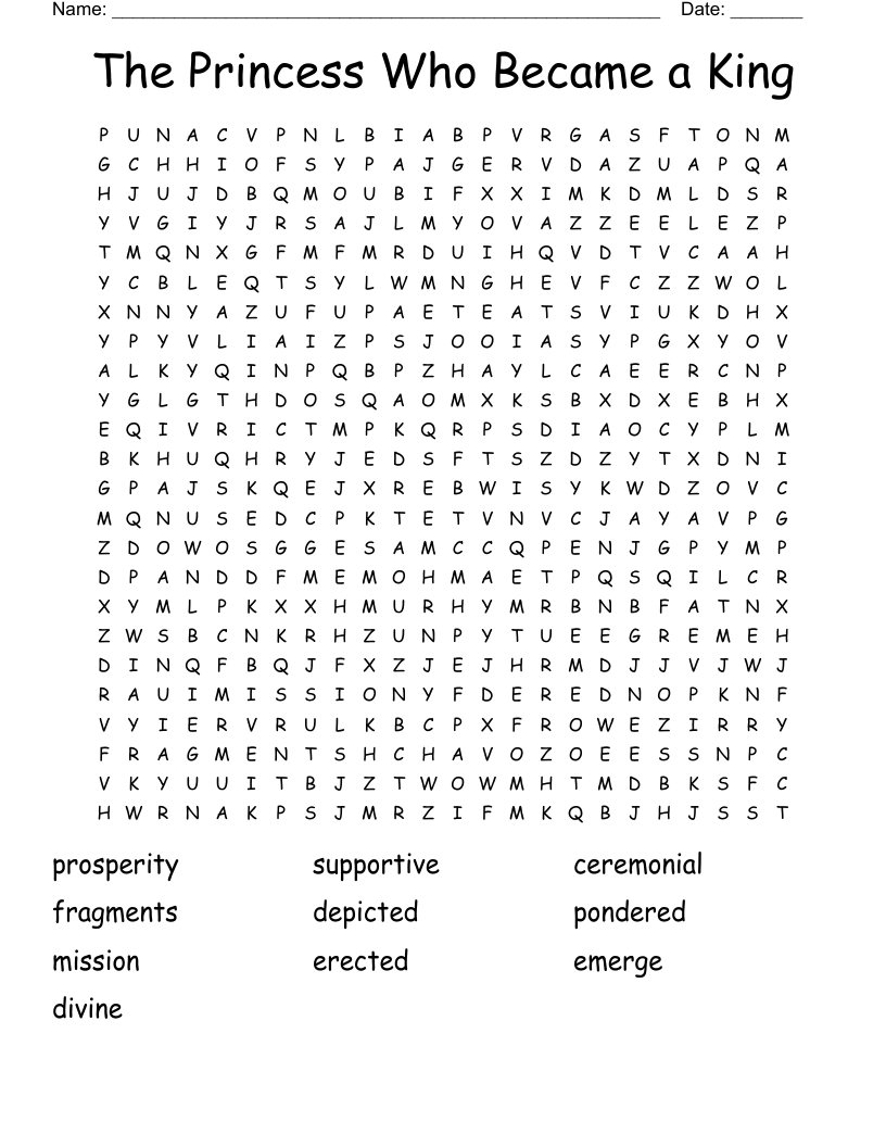 The Princess Who Became a King Word Search - WordMint