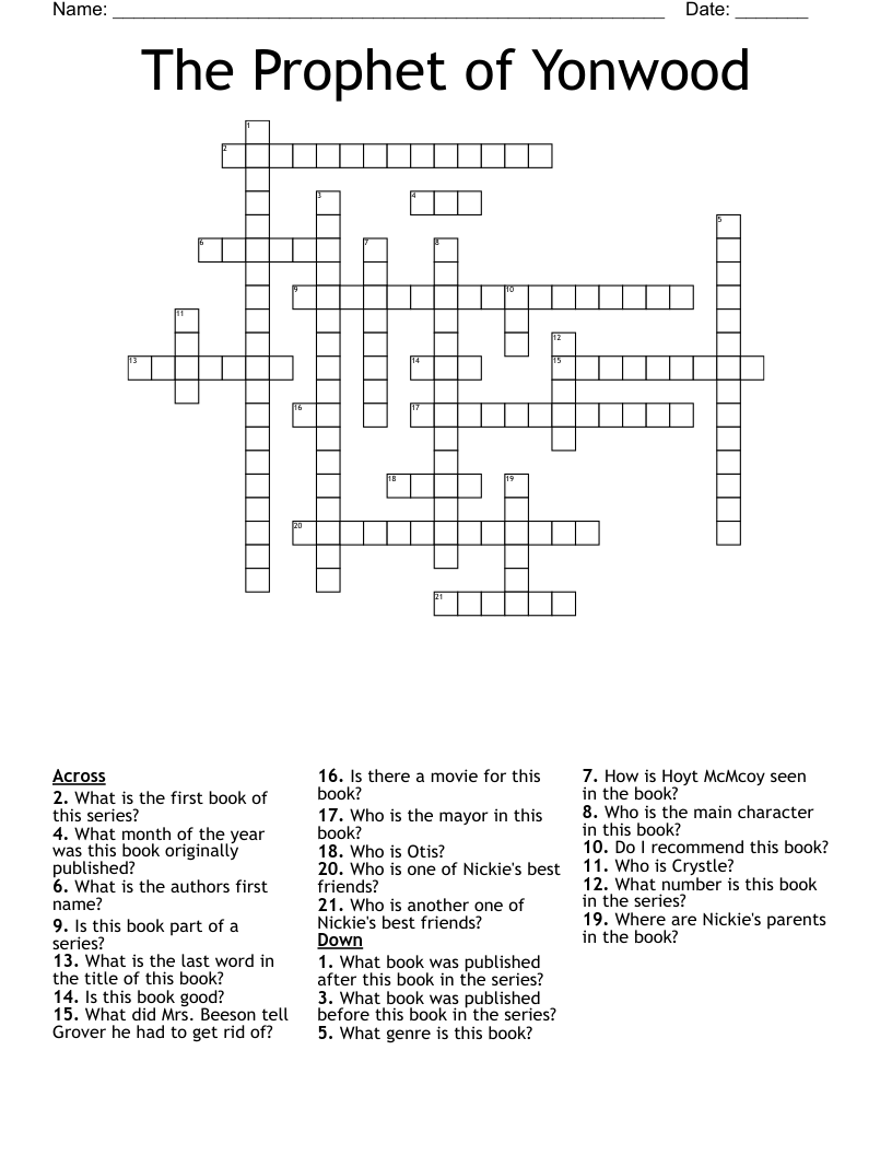 The Prophet of Yonwood Crossword - WordMint