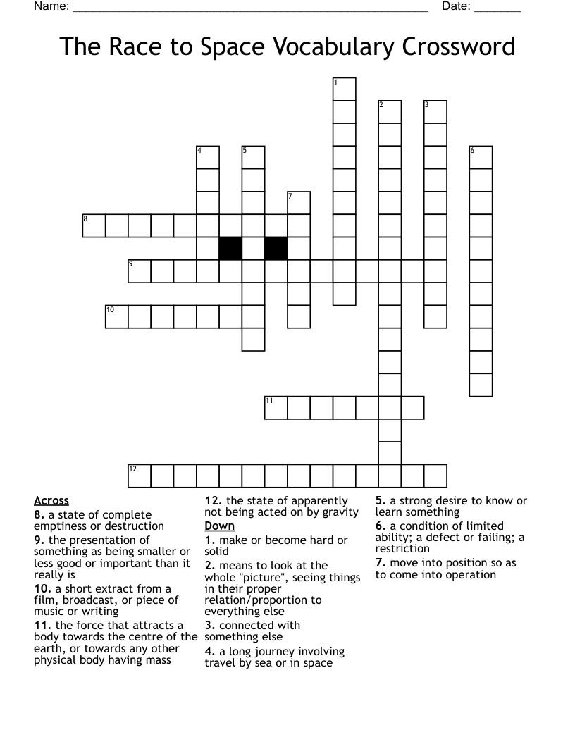 The Race to Space Vocabulary Crossword - WordMint