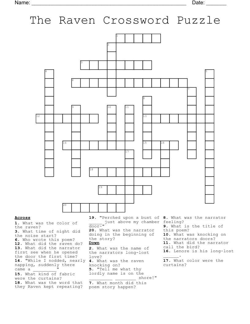 THE RAVEN EDGAR ALLAN POE Word Search WordMint