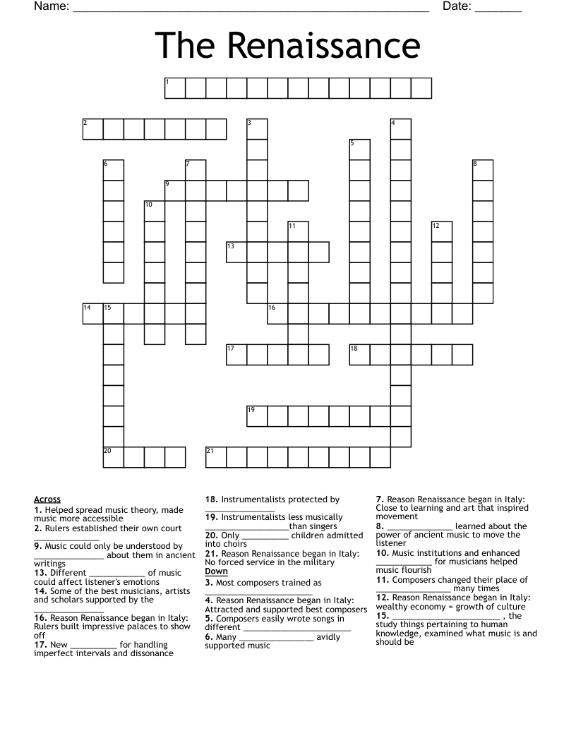 The Renaissance Crossword - WordMint