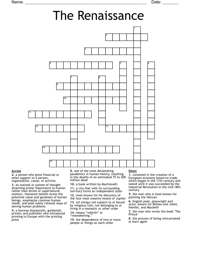 The Renaissance Crossword - WordMint