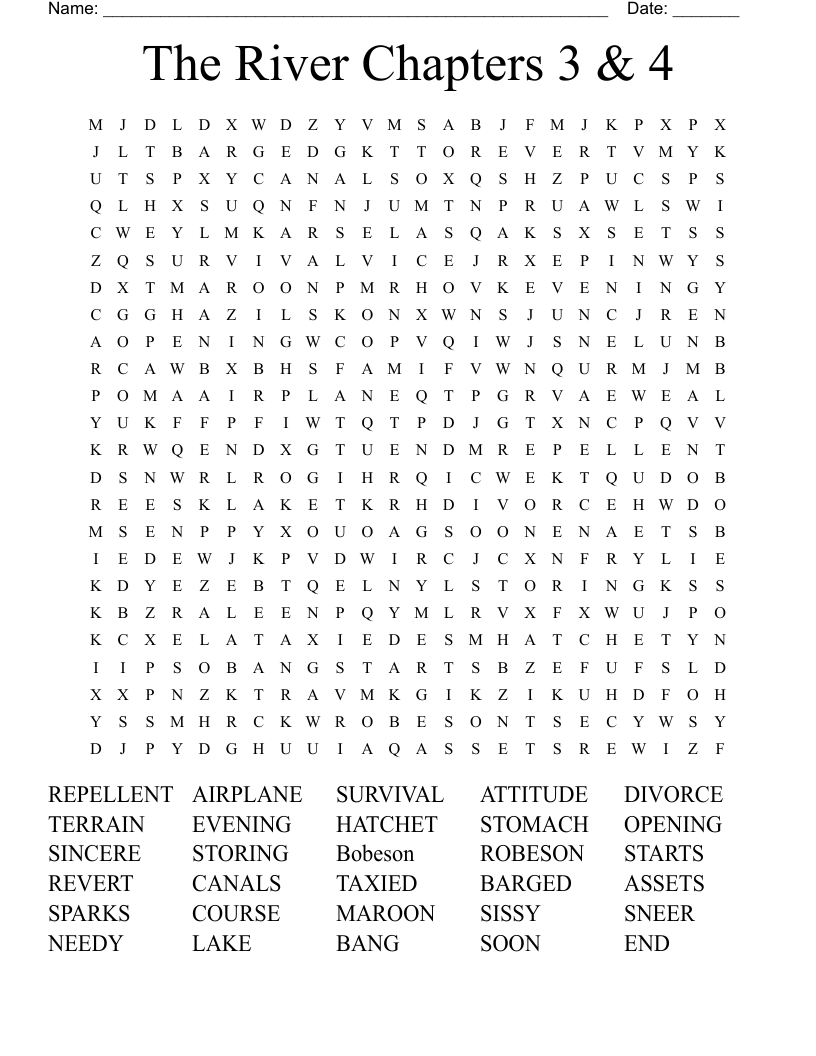The River Chapters 3 & 4 Word Search - WordMint