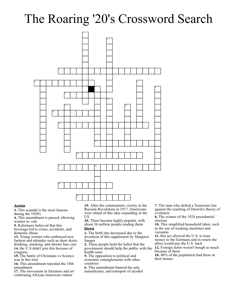 The Roaring '20's Crossword Search - WordMint