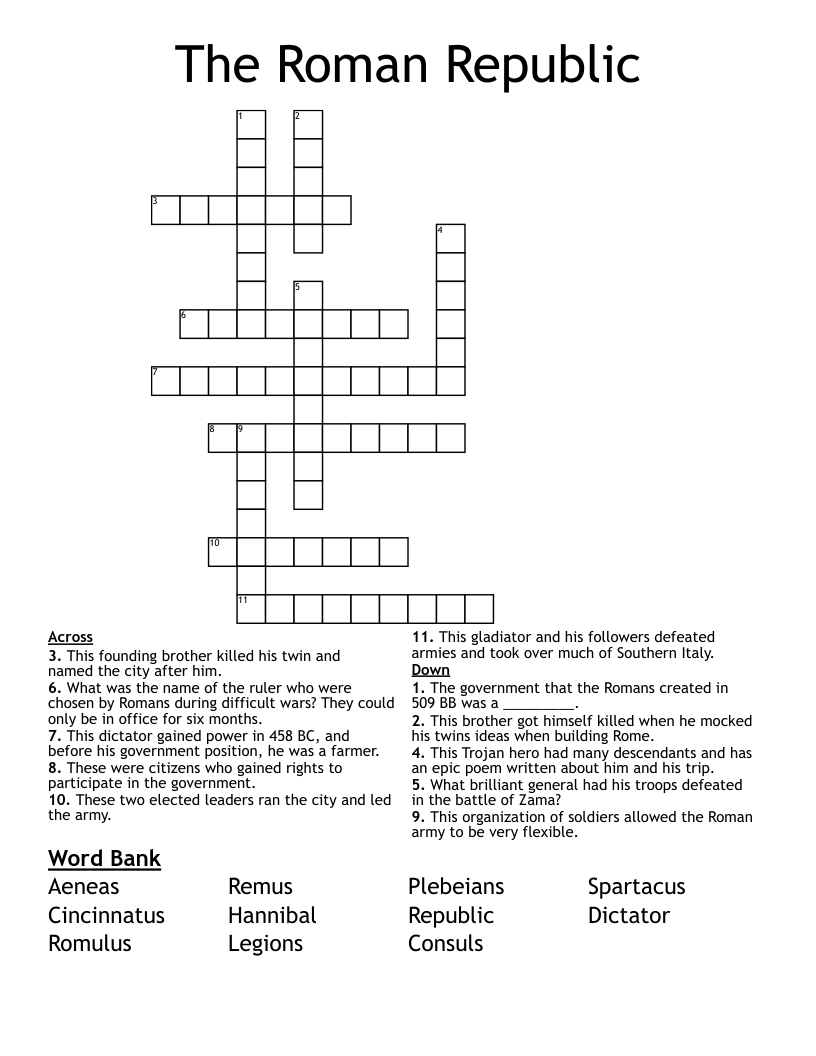 The Roman Republic Crossword - WordMint