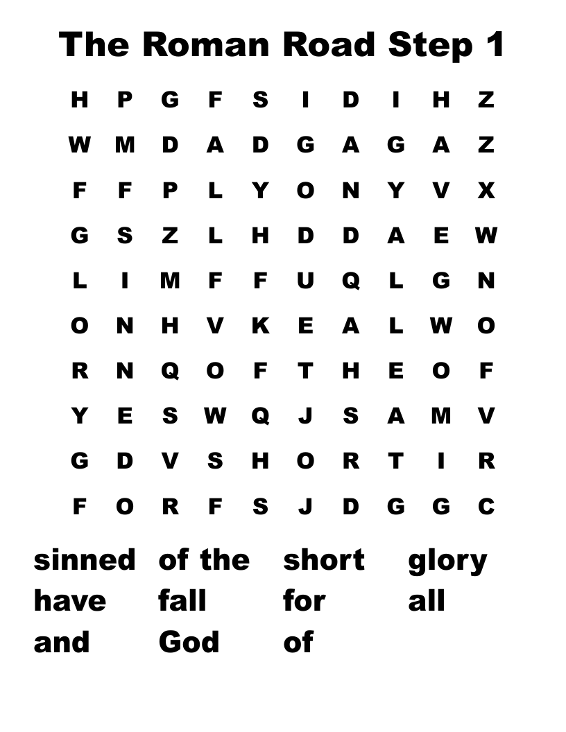 The Roman Road Step 1 Word Search - WordMint