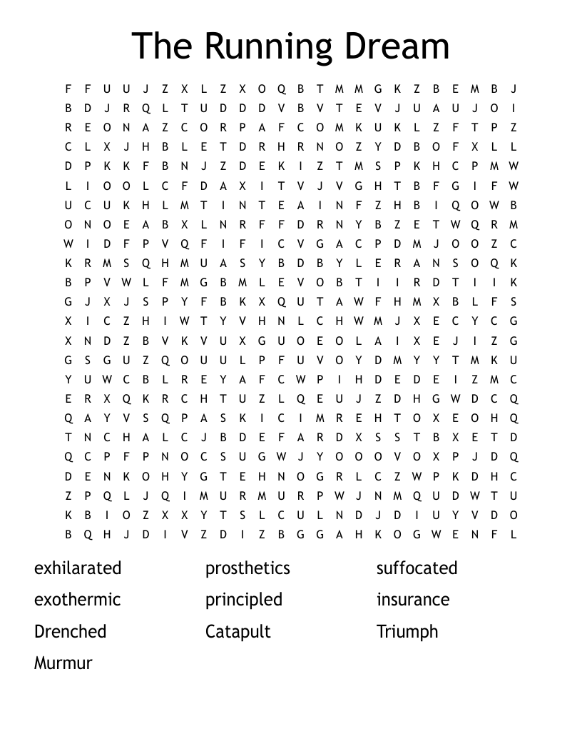 The Running Dream Word Search - WordMint