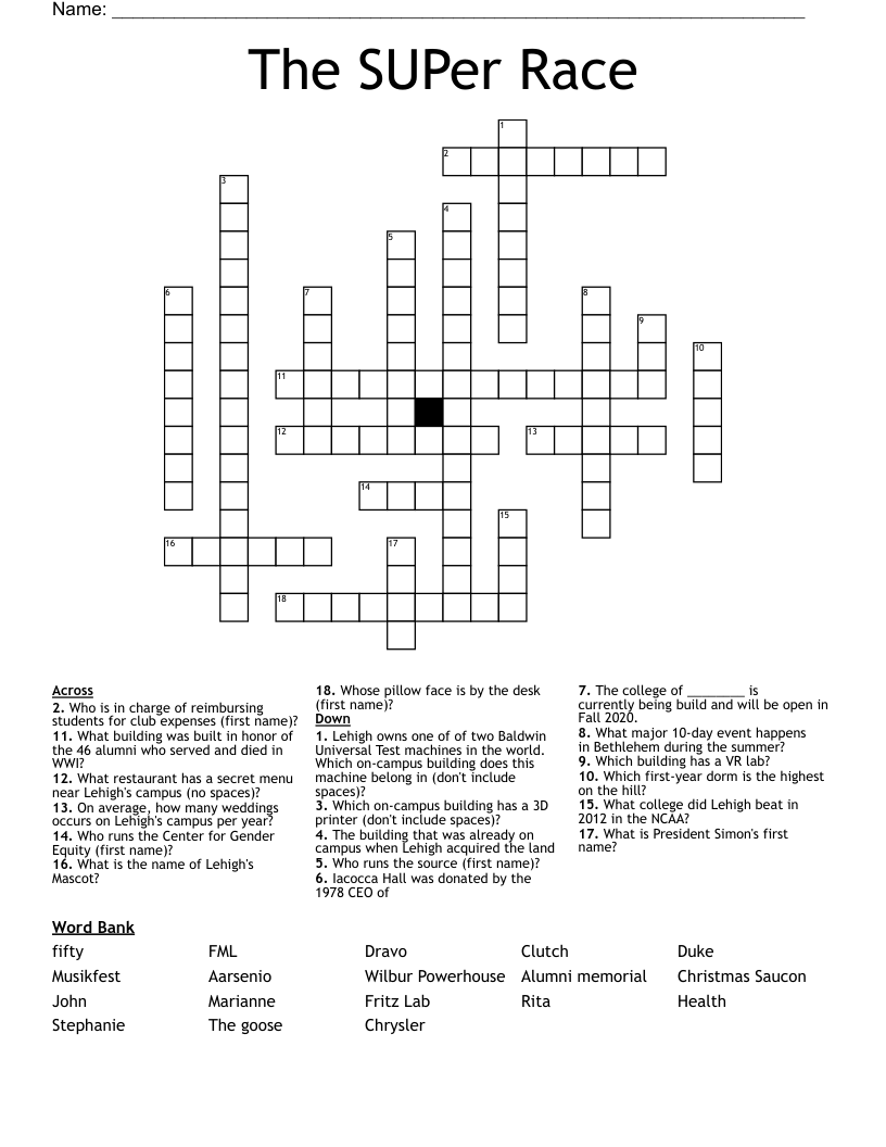 The SUPer Race Crossword - WordMint