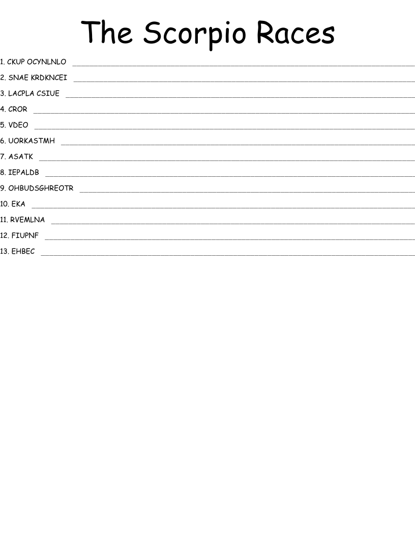 The Scorpio Races Word Scramble - WordMint