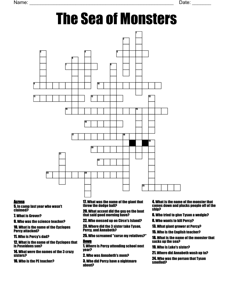 The Sea Of Monsters Crossword WordMint