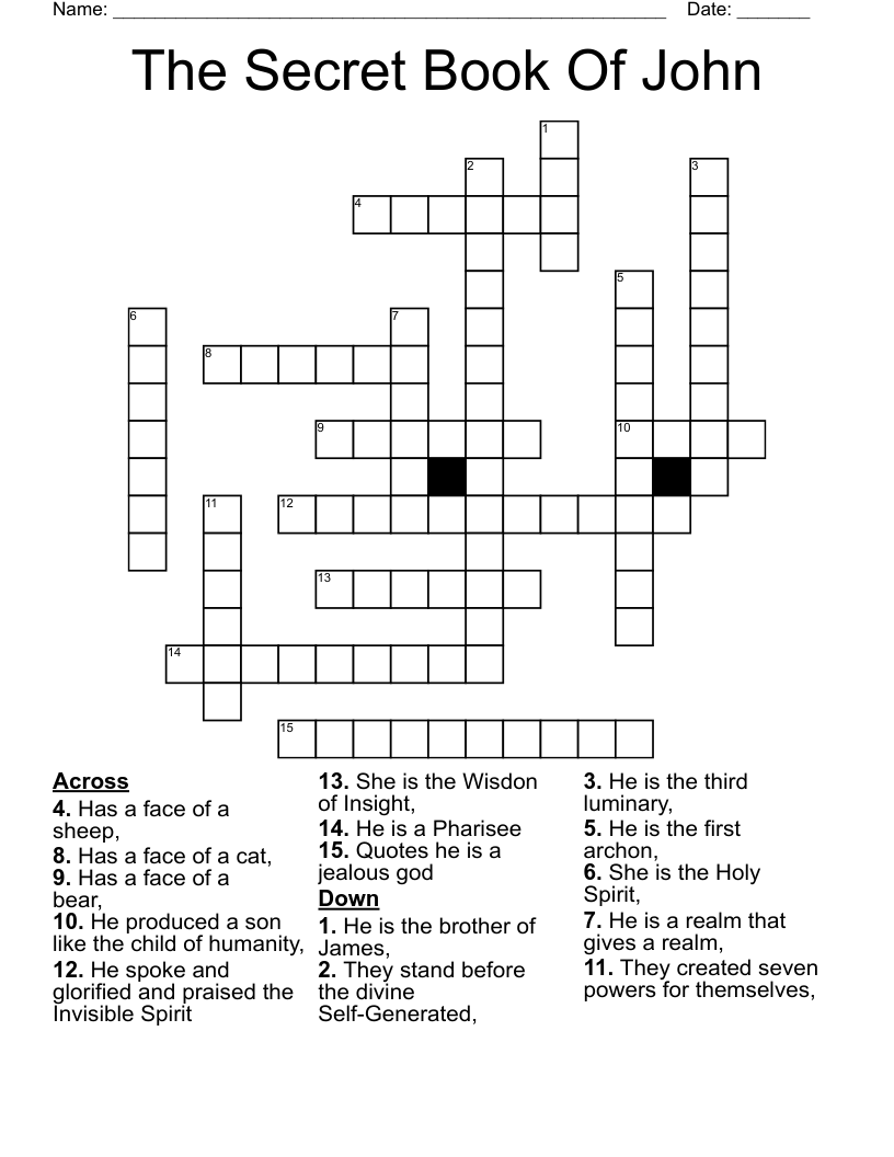 The Secret Book Of John Crossword - WordMint