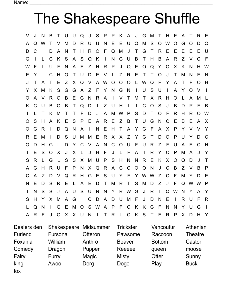 The Shakespeare Shuffle Word Search - WordMint