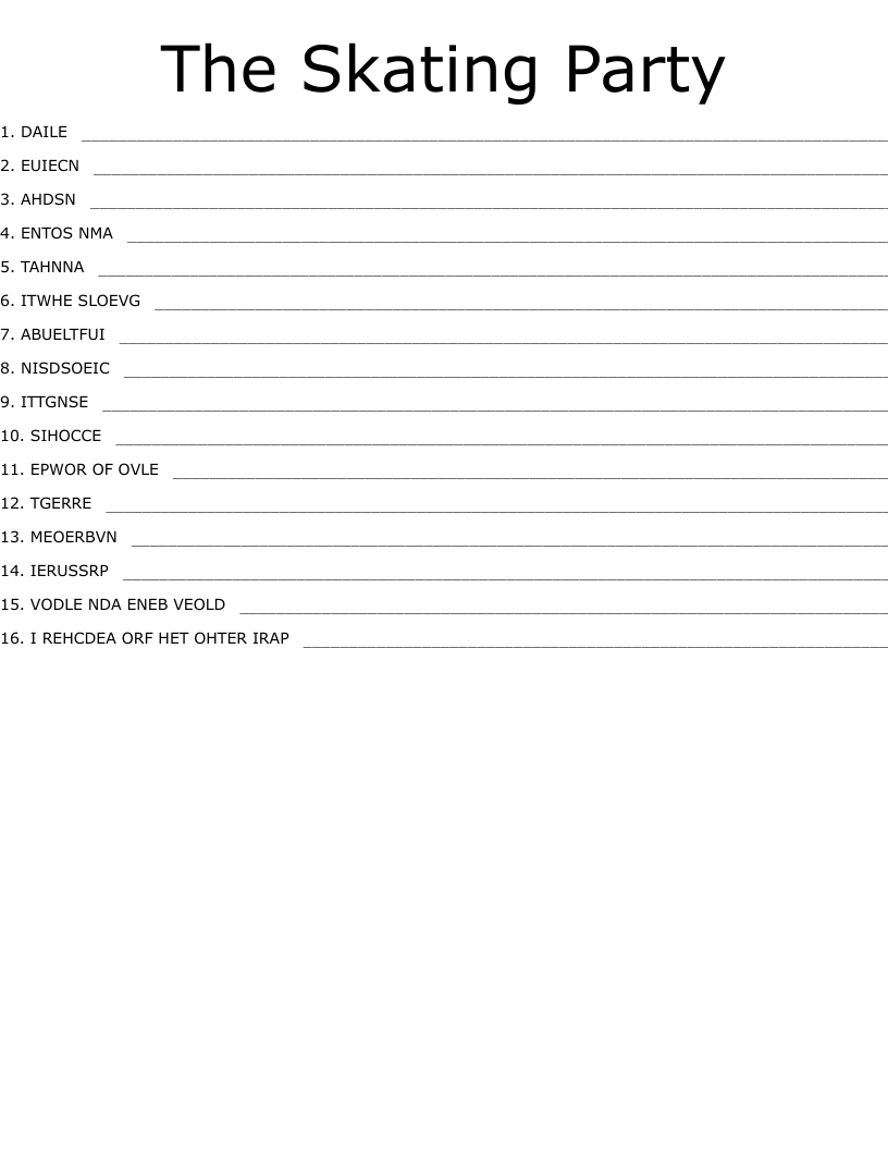 The Skating Party Word Scramble - WordMint