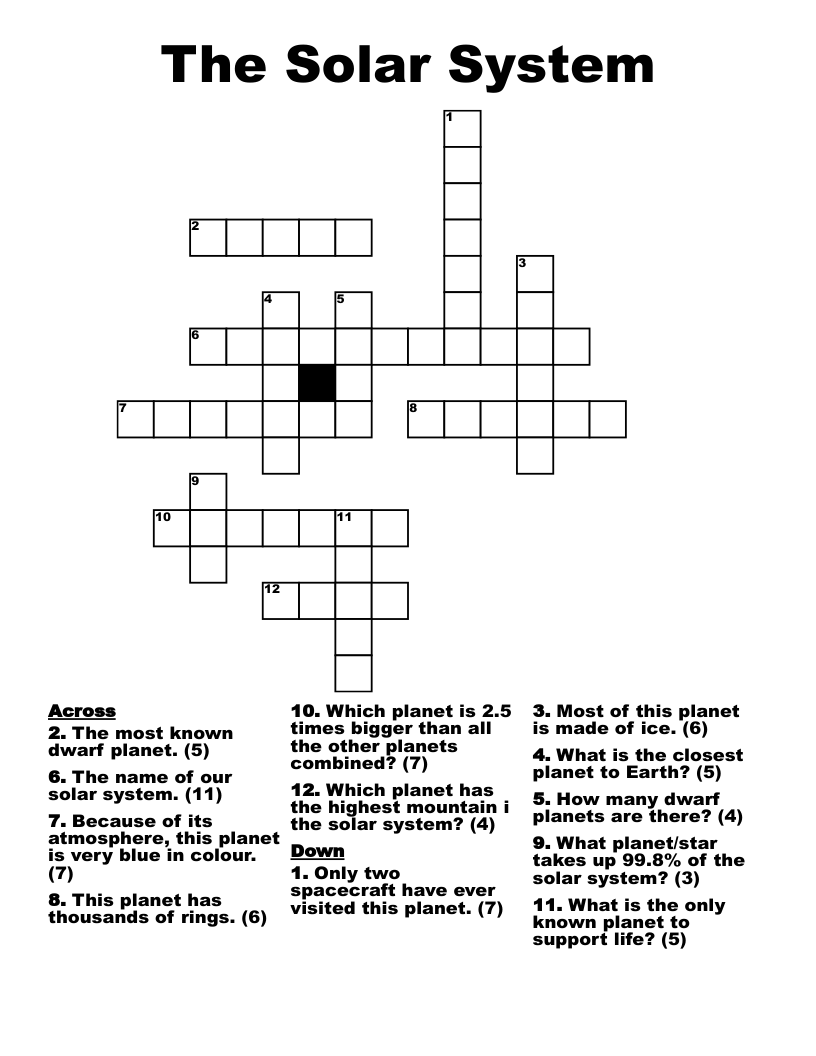 The Solar System Crossword - WordMint