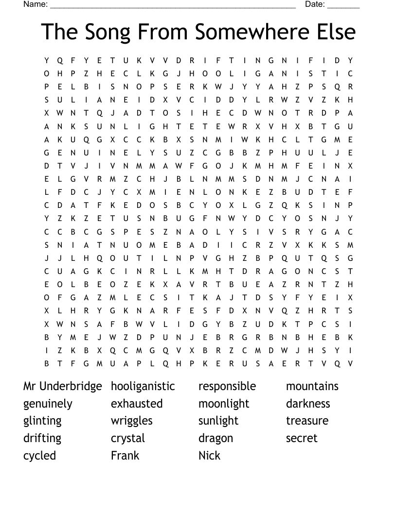 The Song From Somewhere Else Word Search - WordMint