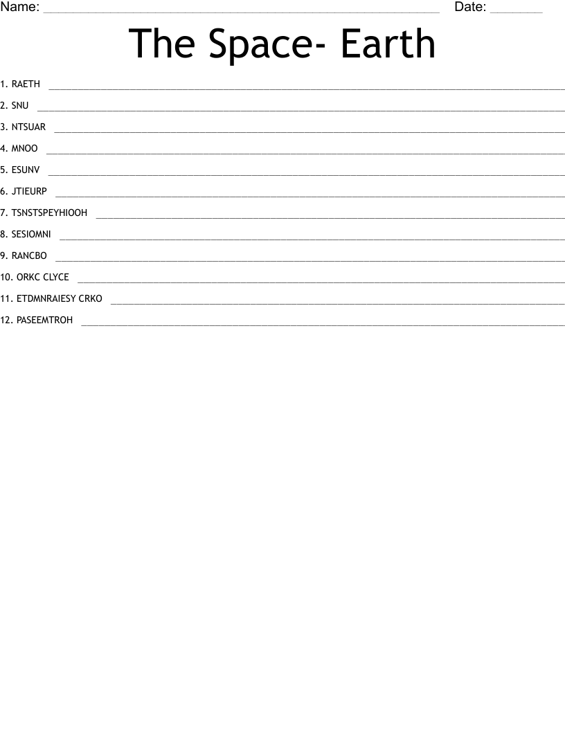 The Space- Earth Word Scramble - WordMint