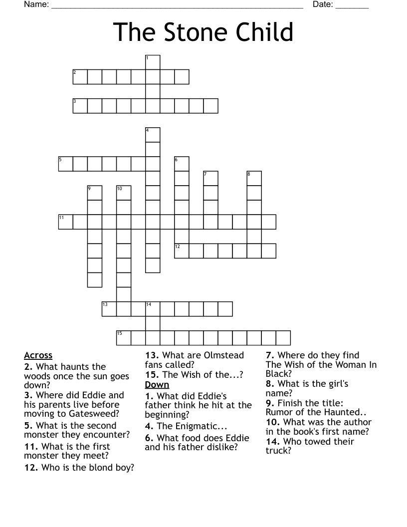The Stone Child Crossword - WordMint