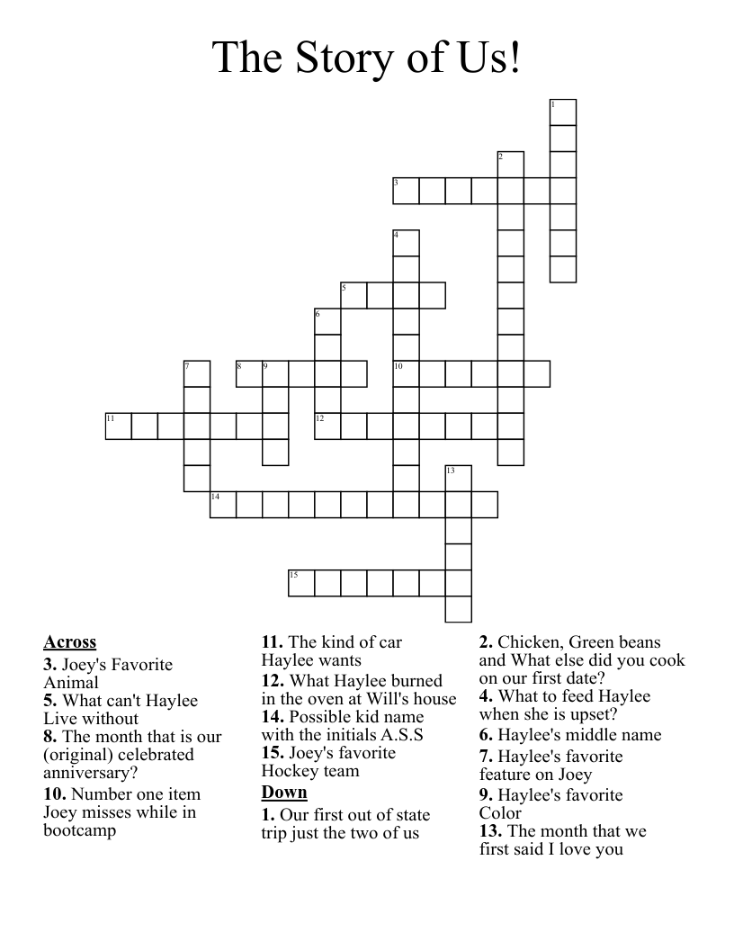 The Story of Us! Crossword - WordMint