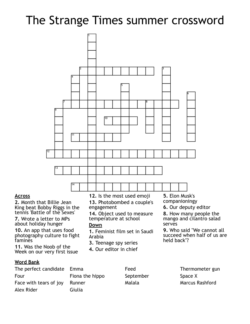 The Strange Times summer crossword - WordMint