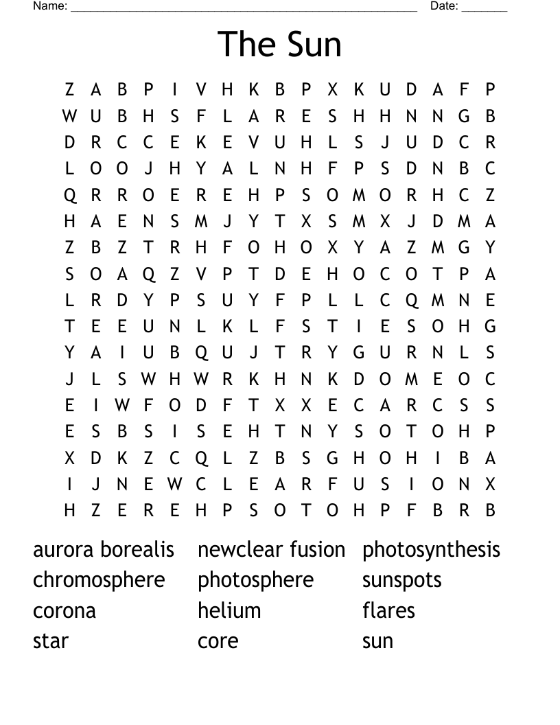 The Sun Word Search WordMint