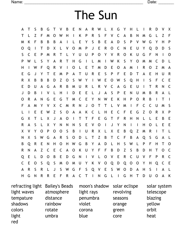 The Sun Word Search - WordMint