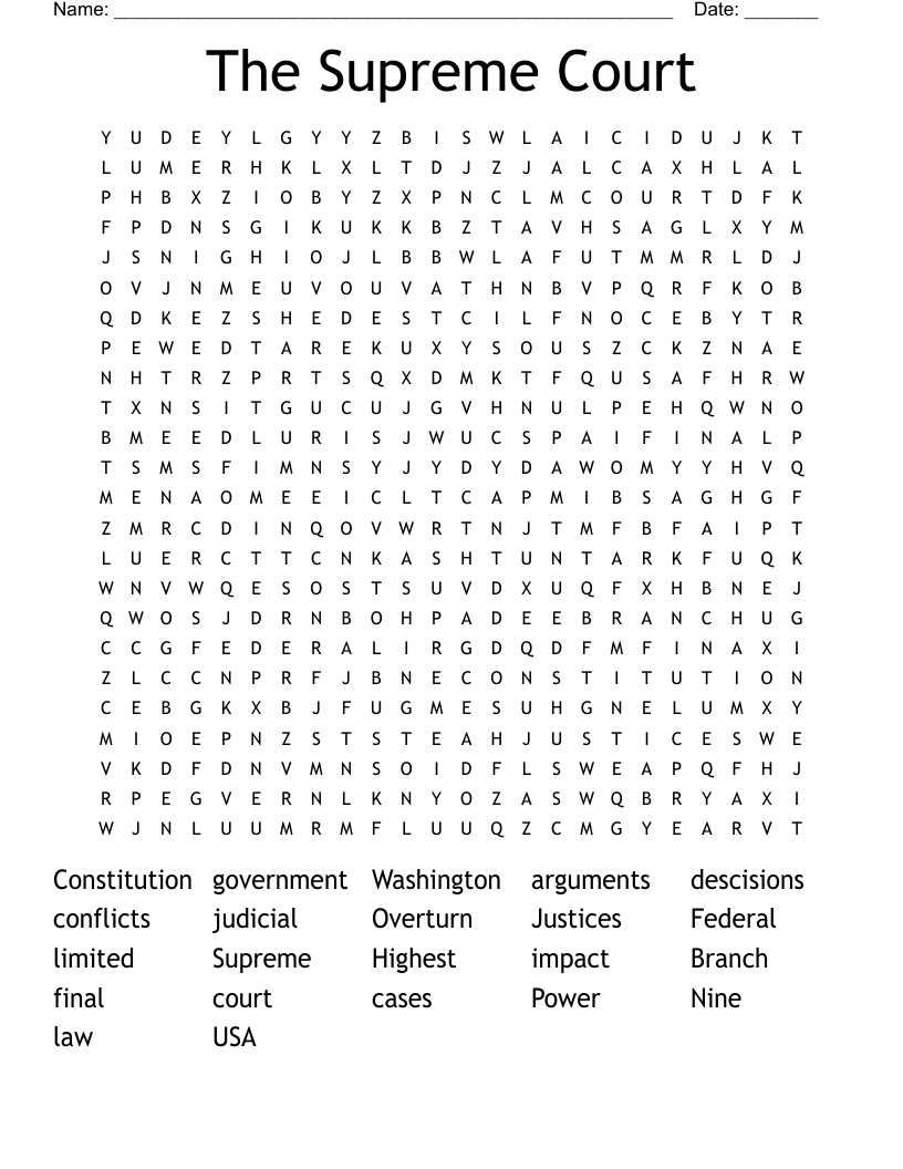 The Supreme Court Word Search - WordMint