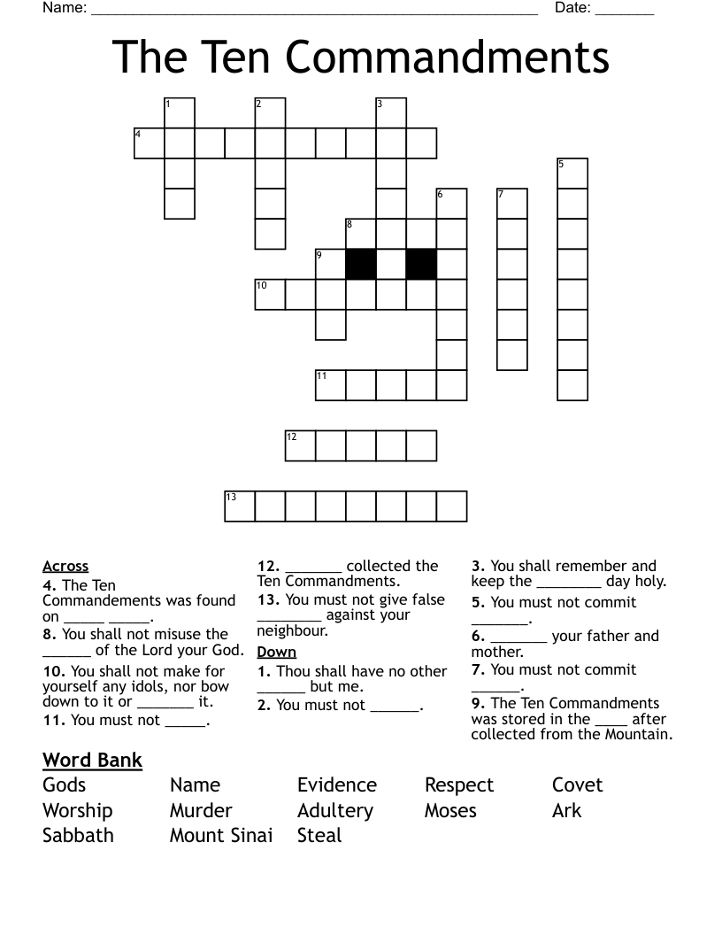 The Ten Commandments Crossword WordMint