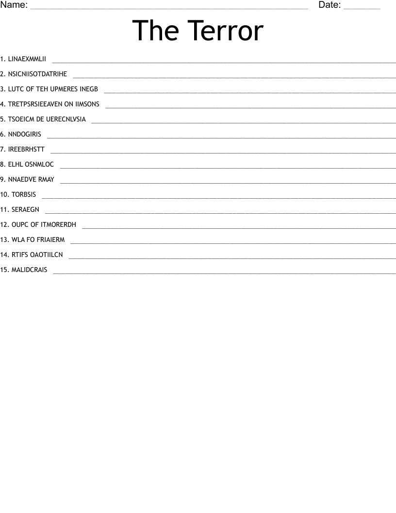 The Terror Word Scramble - WordMint