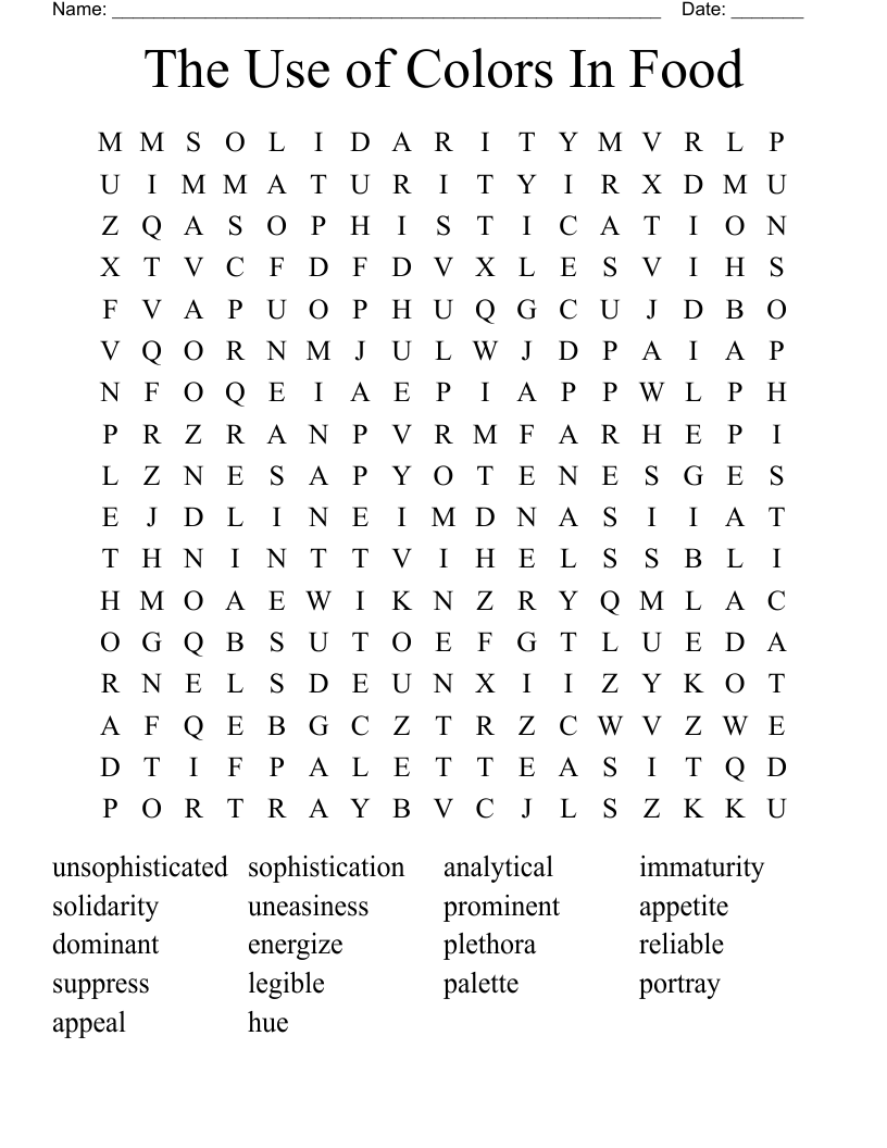 The Use Of Colors In Food Word Search WordMint