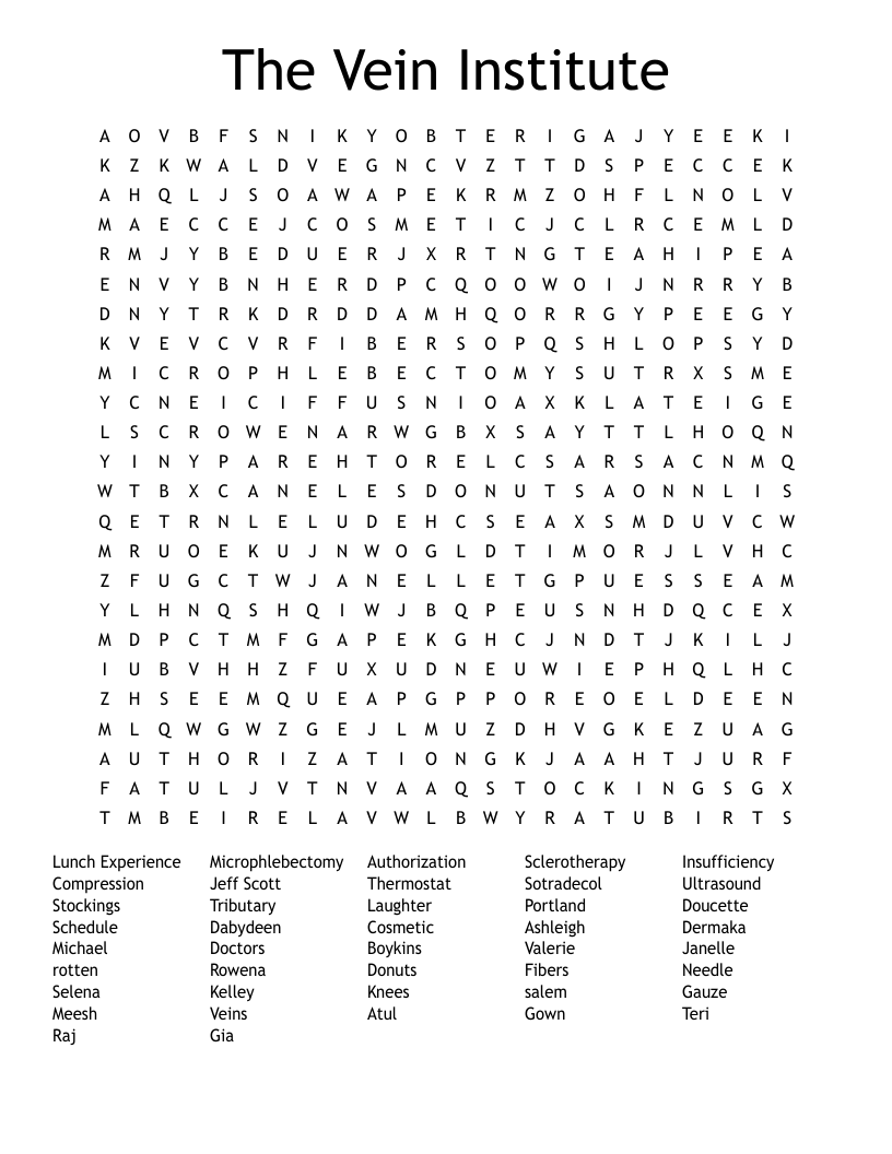 The Vein Institute Word Search - WordMint
