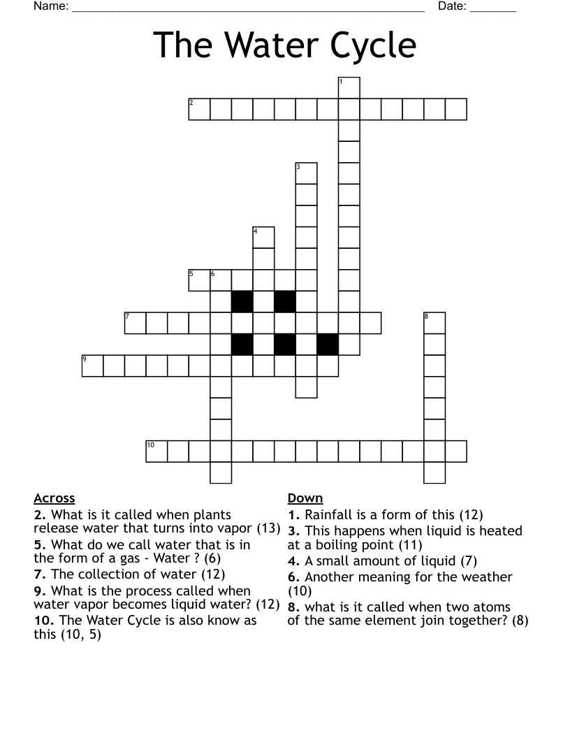 The Water Cycle Crossword - WordMint
