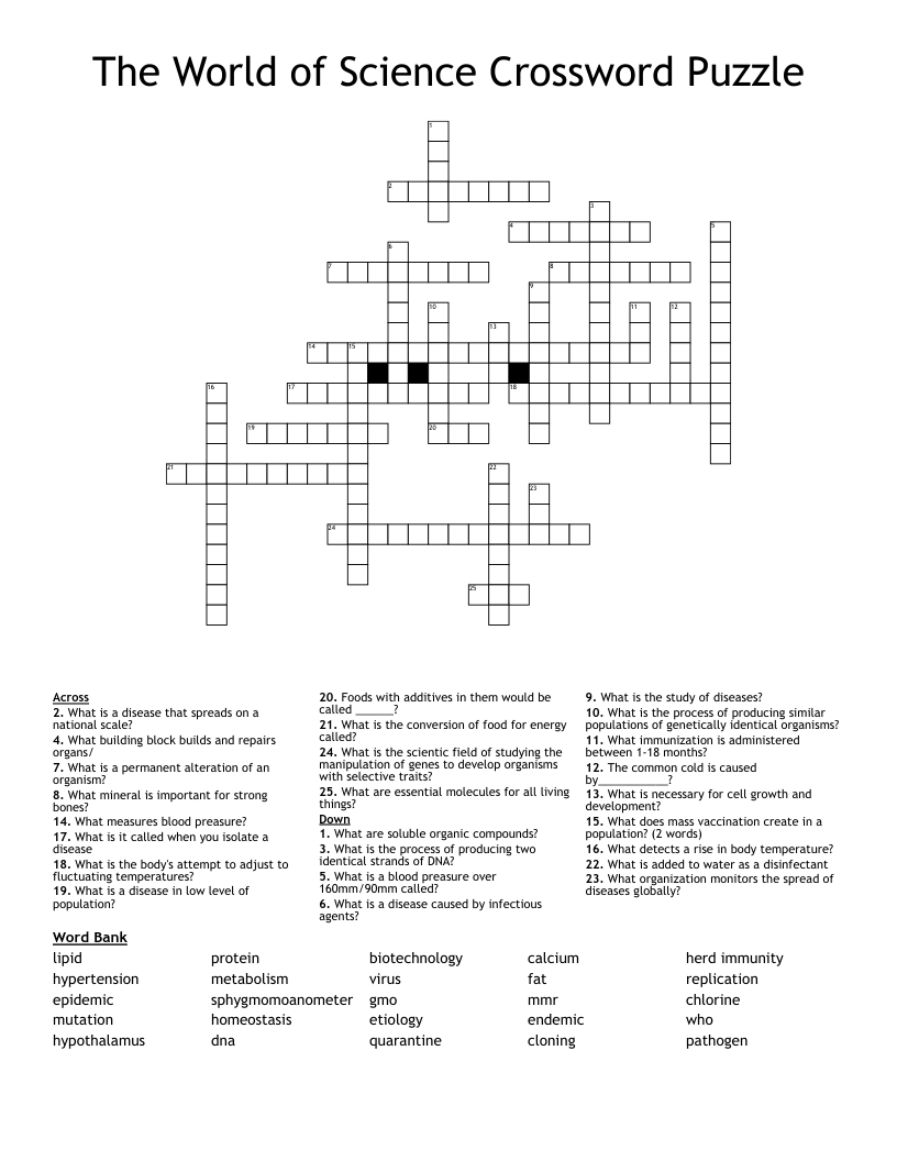 The World of Science Crossword Puzzle - WordMint