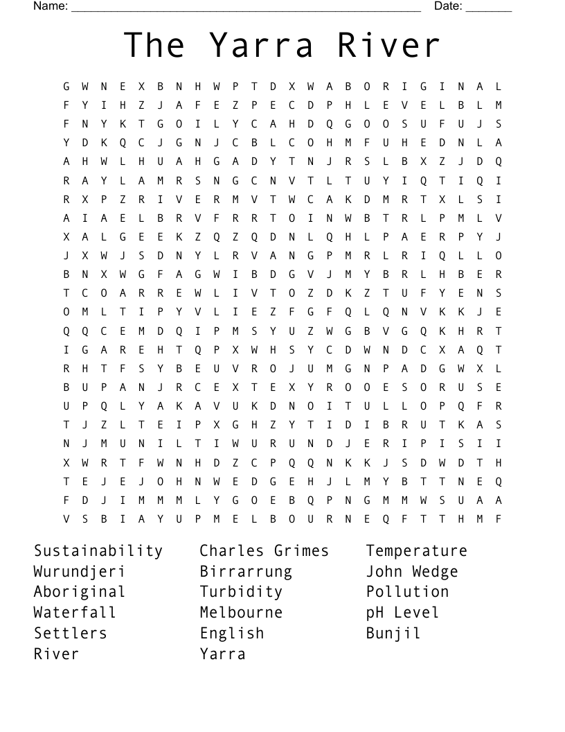 The Yarra River Word Search - WordMint