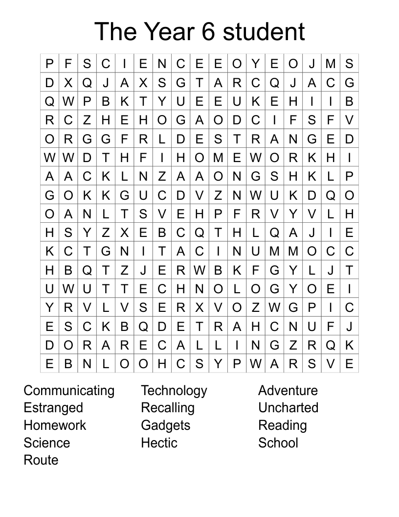 The Year 6 student Word Search - WordMint