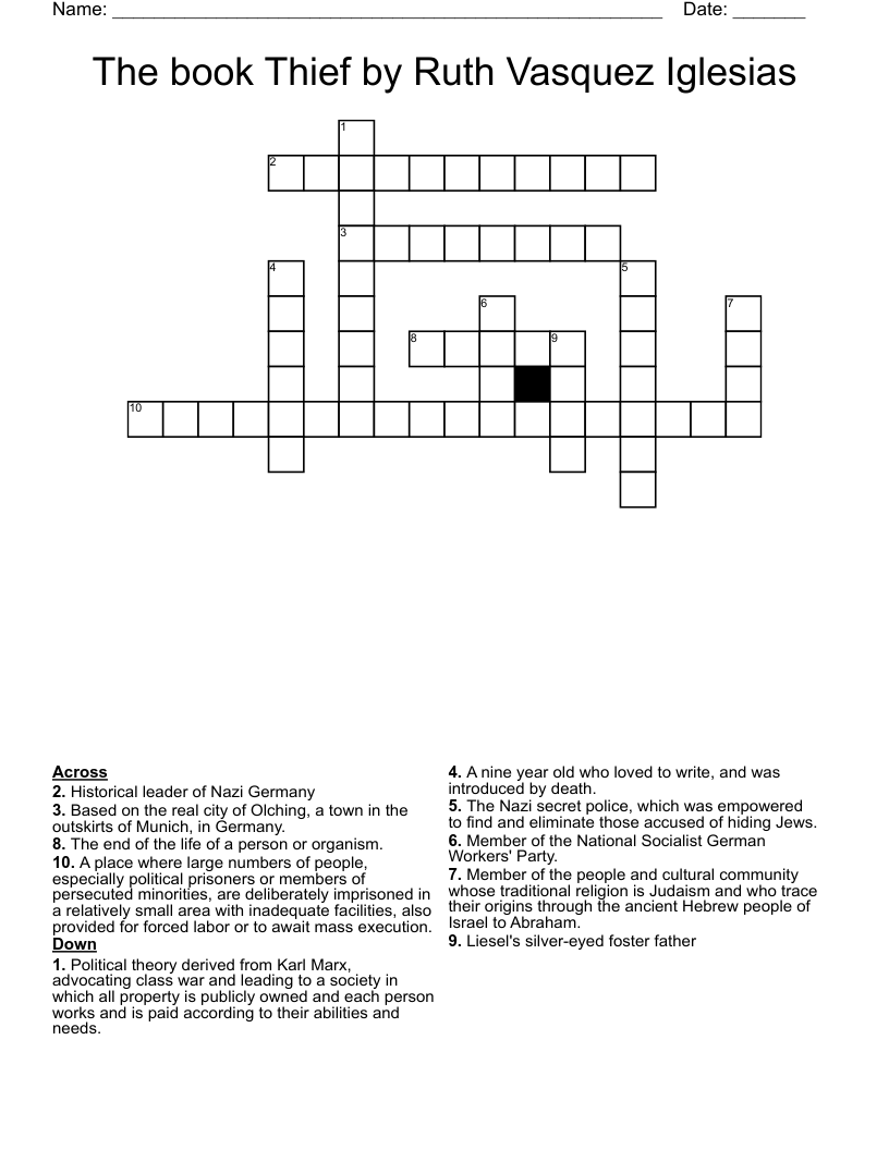 The book Thief by Ruth Vasquez Iglesias Crossword - WordMint