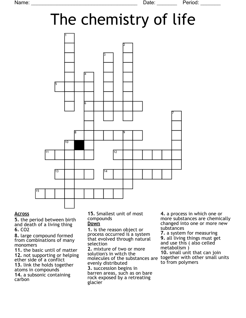 The chemistry of life Crossword - WordMint