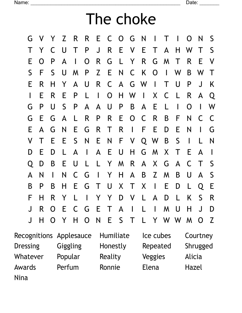 The choke Word Search - WordMint