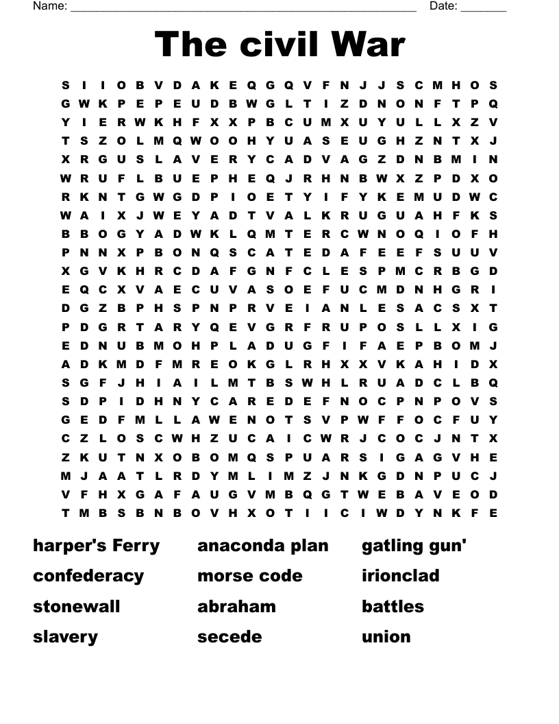 The Civil War Word Search WordMint