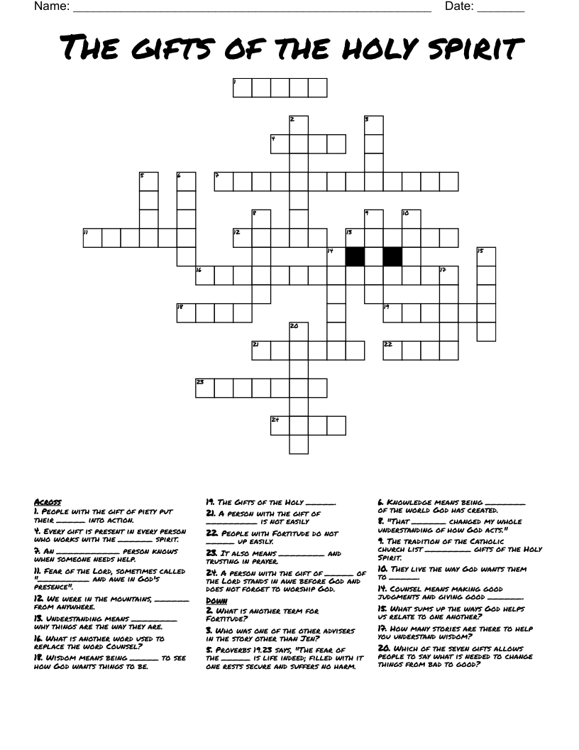 Gifts Of The Holy Spirit Crossword WordMint