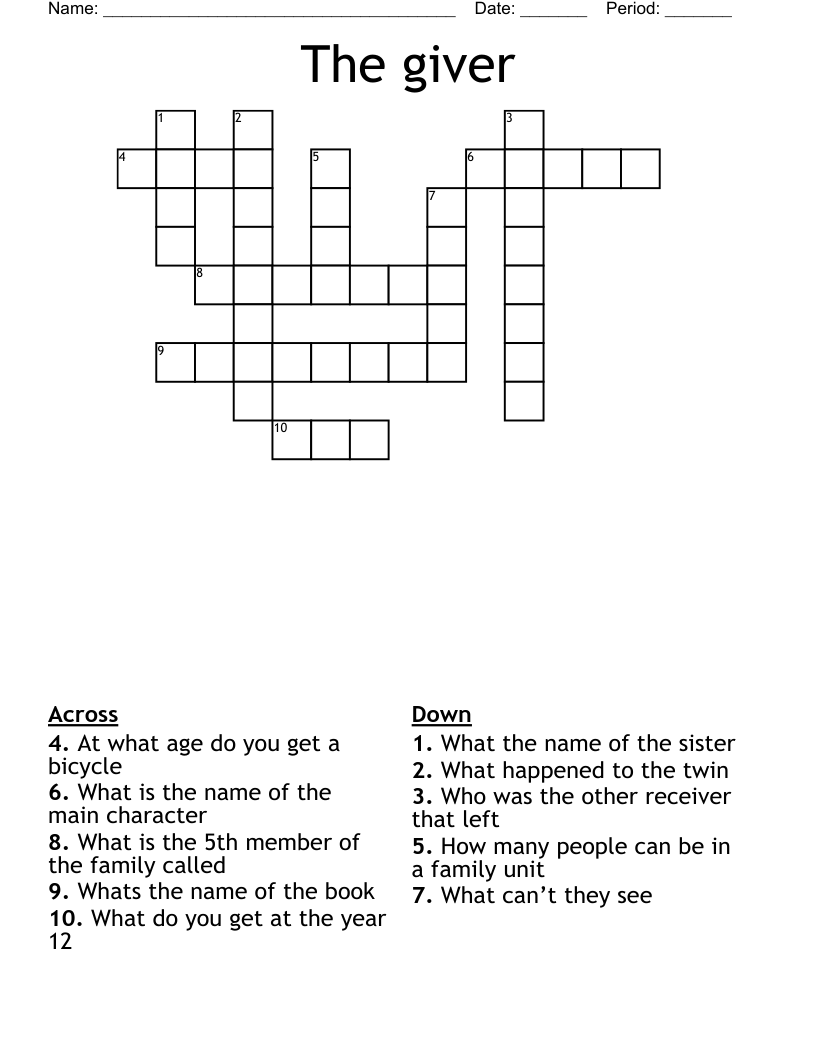The giver Crossword - WordMint