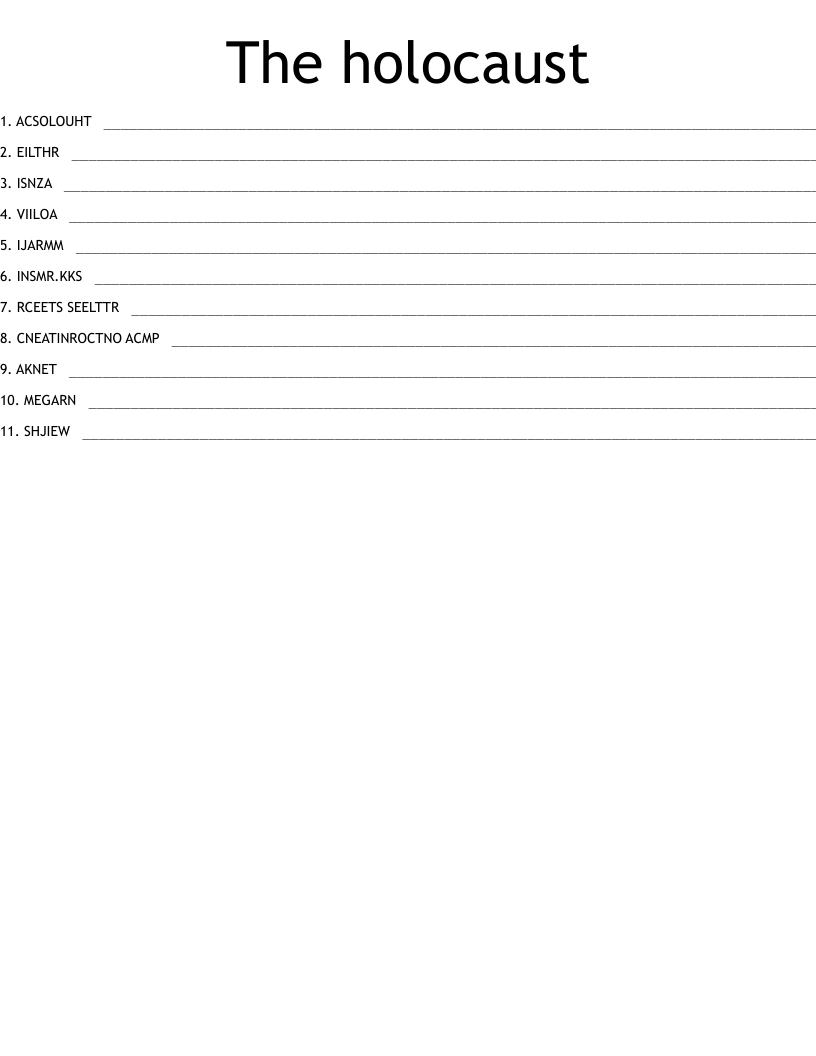 The holocaust Word Scramble - WordMint