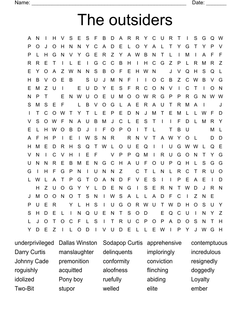 The Outsiders Word Search WordMint