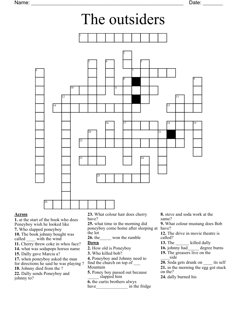 The outsiders Crossword - WordMint