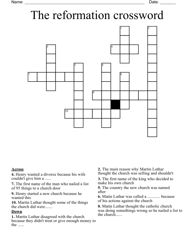 The reformation crossword - WordMint