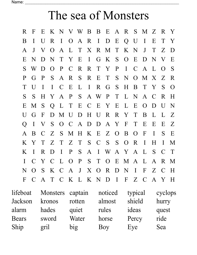 The sea of Monsters Word Search - WordMint