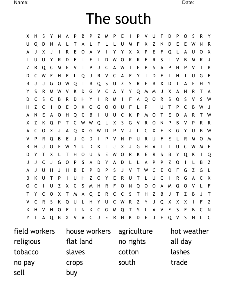 The south Word Search - WordMint