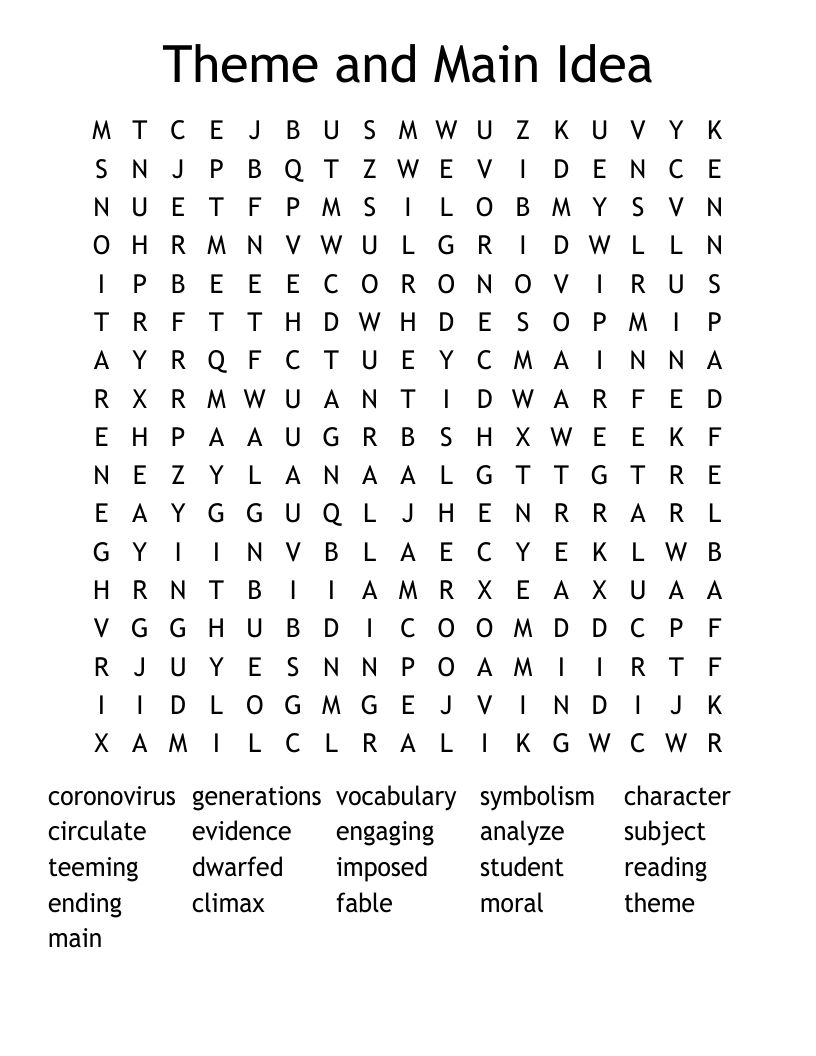 Theme And Main Idea Word Search WordMint