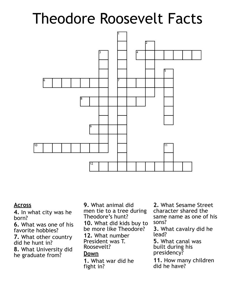 Theodore Roosevelt Facts Crossword - WordMint