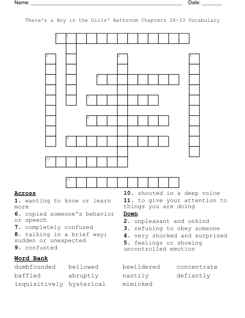 There's a Boy in the Girls' Bathroom Chapters 28-33 Vocabulary ...