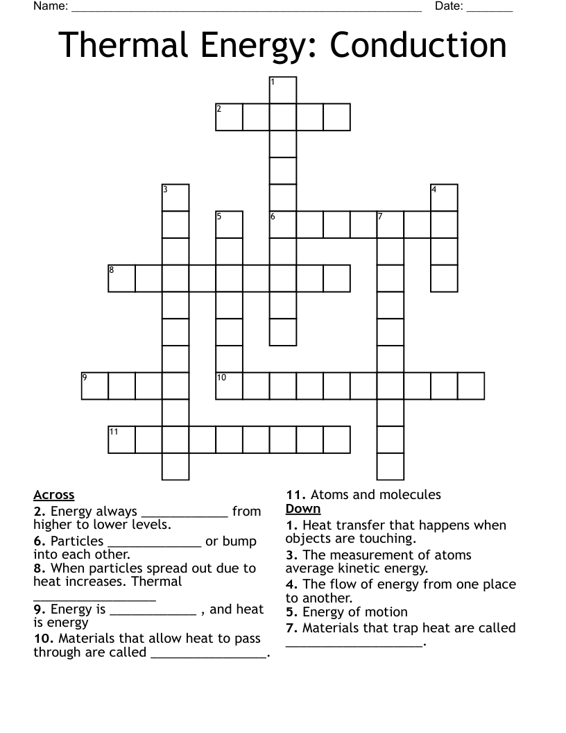 Thermal Energy: Conduction Crossword - WordMint